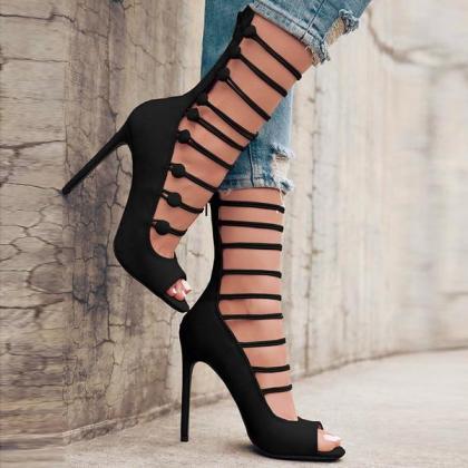 Back Zipper Straps Peep Toe Super Stiletto High Heels Sandals on Luulla