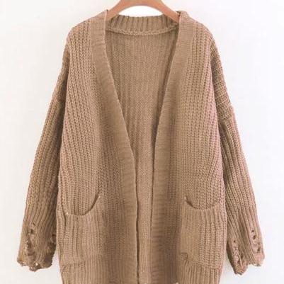 Cut Out Bagger Styles Pockets Loose Cardigan on Luulla