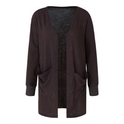 Long Loose Full Sleeve Big Pockets Open Long Coat on Luulla