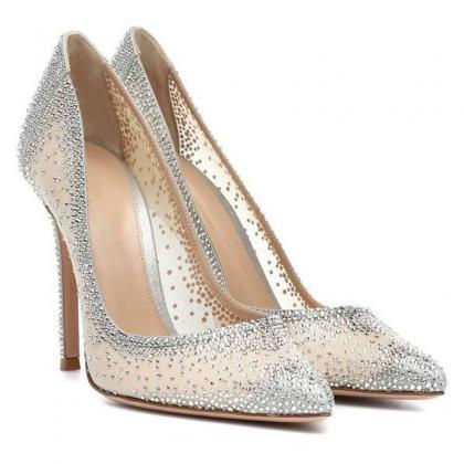 Rhinestone Mesh Pointed Toe Wedding Pumps on Luulla