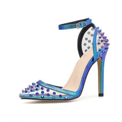 One Button Sexy Color Rivet Single Shoes High Heels on Luulla