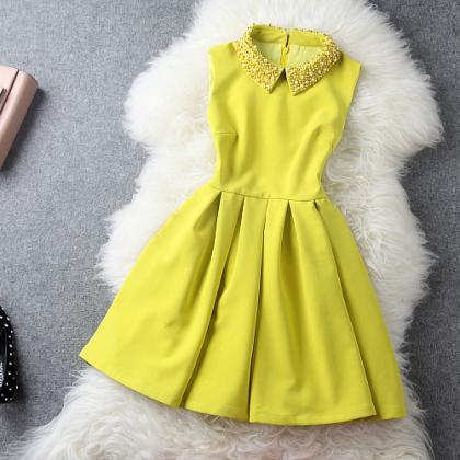 Handmade Beadings A-line Pure Color Short Dress on Luulla