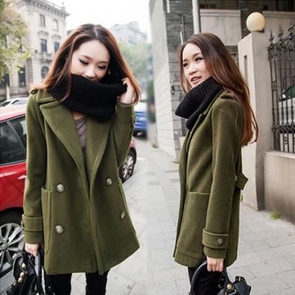 Double Breasted Lapel Solid Long Thick Coat on Luulla