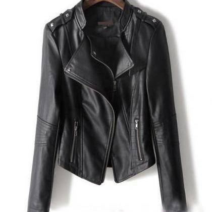 Shoulder Strap Zipper Pockets Lapel Crop Jacket on Luulla