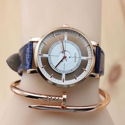 Fashion Transparent Women Embossed Leather Band Anchor Quartz Wrist ...