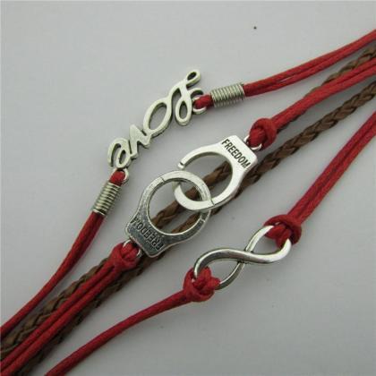 Handcuffs Love 8 Knitting Christmas Leather Bracelet on Luulla