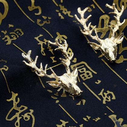 Golden Antlers Elk Christmas Brooch on Luulla