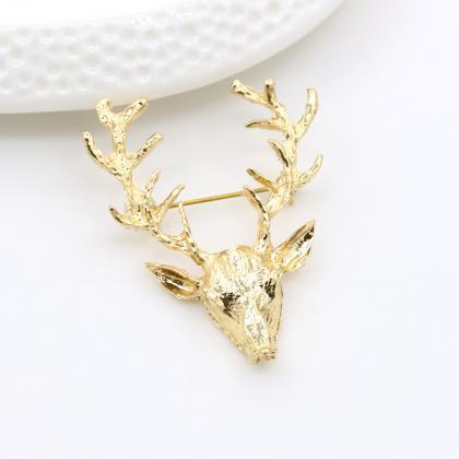 Golden Antlers Elk Christmas Brooch on Luulla