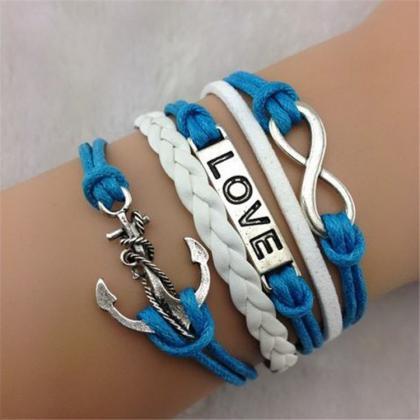 Anchor Number 8 Love Leather Cord Bracelet on Luulla