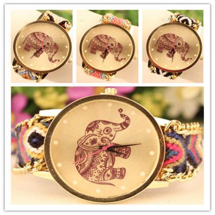 Wool Knitting Strap Elephant Print Watch on Luulla
