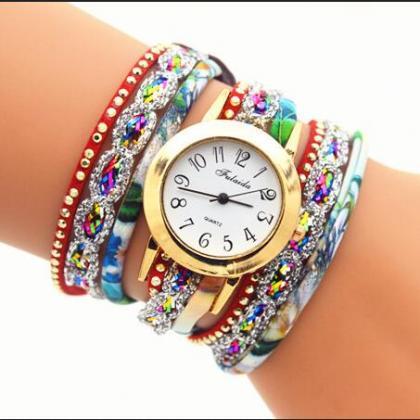 Colorful Print Multilayer Bracelet Watch on Luulla