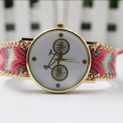 Bicycle Print Colorful Woven Watch on Luulla