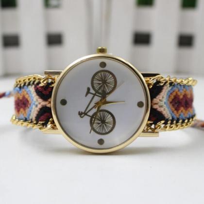 Bicycle Print Colorful Woven Watch on Luulla