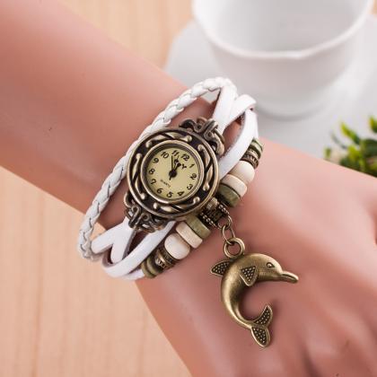 Retro Dolphin Woven Bracelet Watch on Luulla