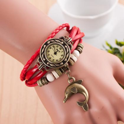 Retro Dolphin Woven Bracelet Watch on Luulla