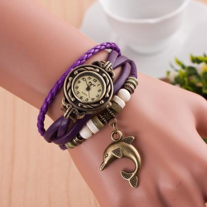 Retro Dolphin Woven Bracelet Watch on Luulla