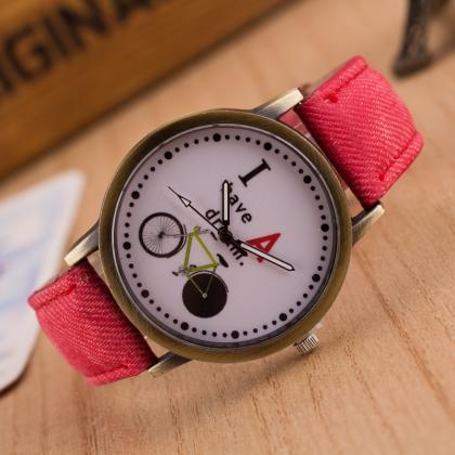Bike Denim Print Retro Watch on Luulla