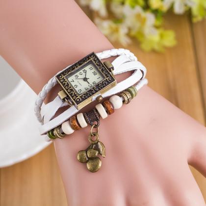 Retro Square Dial Cherry Bracelet Watch on Luulla