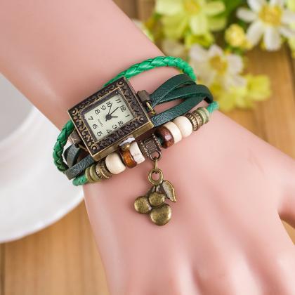 Retro Square Dial Cherry Bracelet Watch on Luulla