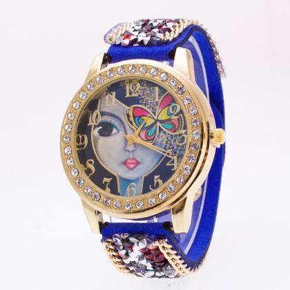 Pretty Girl Print Dial Crystal Strap Watch on Luulla