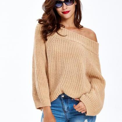 Simple Off Shoulder Pullover Sweater on Luulla