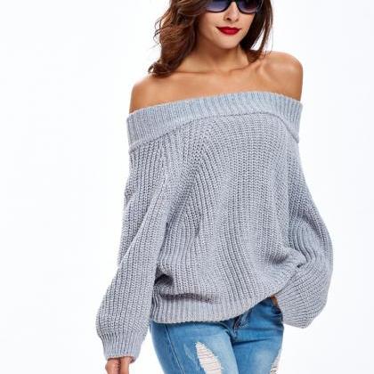Simple Off Shoulder Pullover Sweater on Luulla