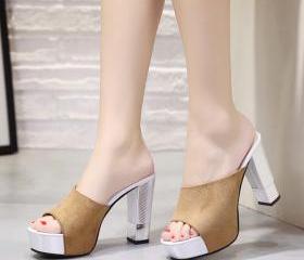 Platform Open Toe High Chunky Heels Slippers Sandals on Luulla