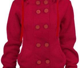 Double Breasted Drawstring Buttons Slim Regular Hooded Coat on Luulla