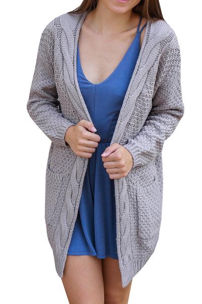 Cable Pockets Solid Color Long Cardigan on Luulla