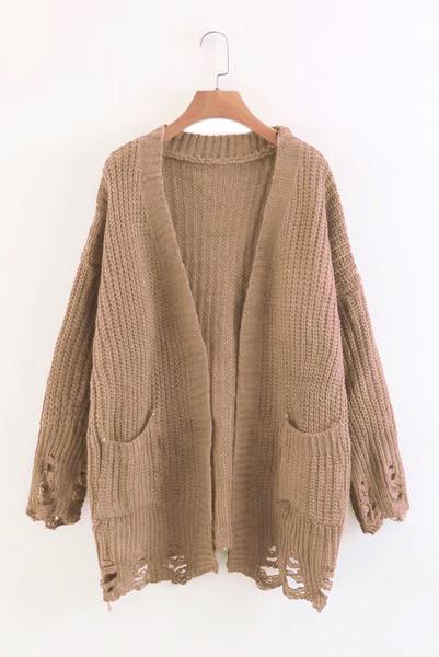 Cut Out Bagger Styles Pockets Loose Cardigan on Luulla