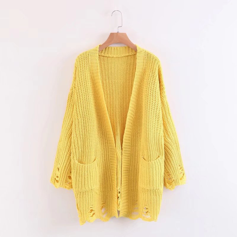 Cut Out Bagger Styles Pockets Loose Cardigan on Luulla