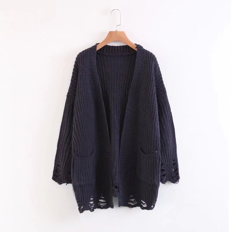 Cut Out Bagger Styles Pockets Loose Cardigan on Luulla