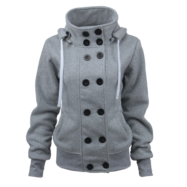 Double Breasted Drawstring Buttons Slim Regular Hooded Coat on Luulla