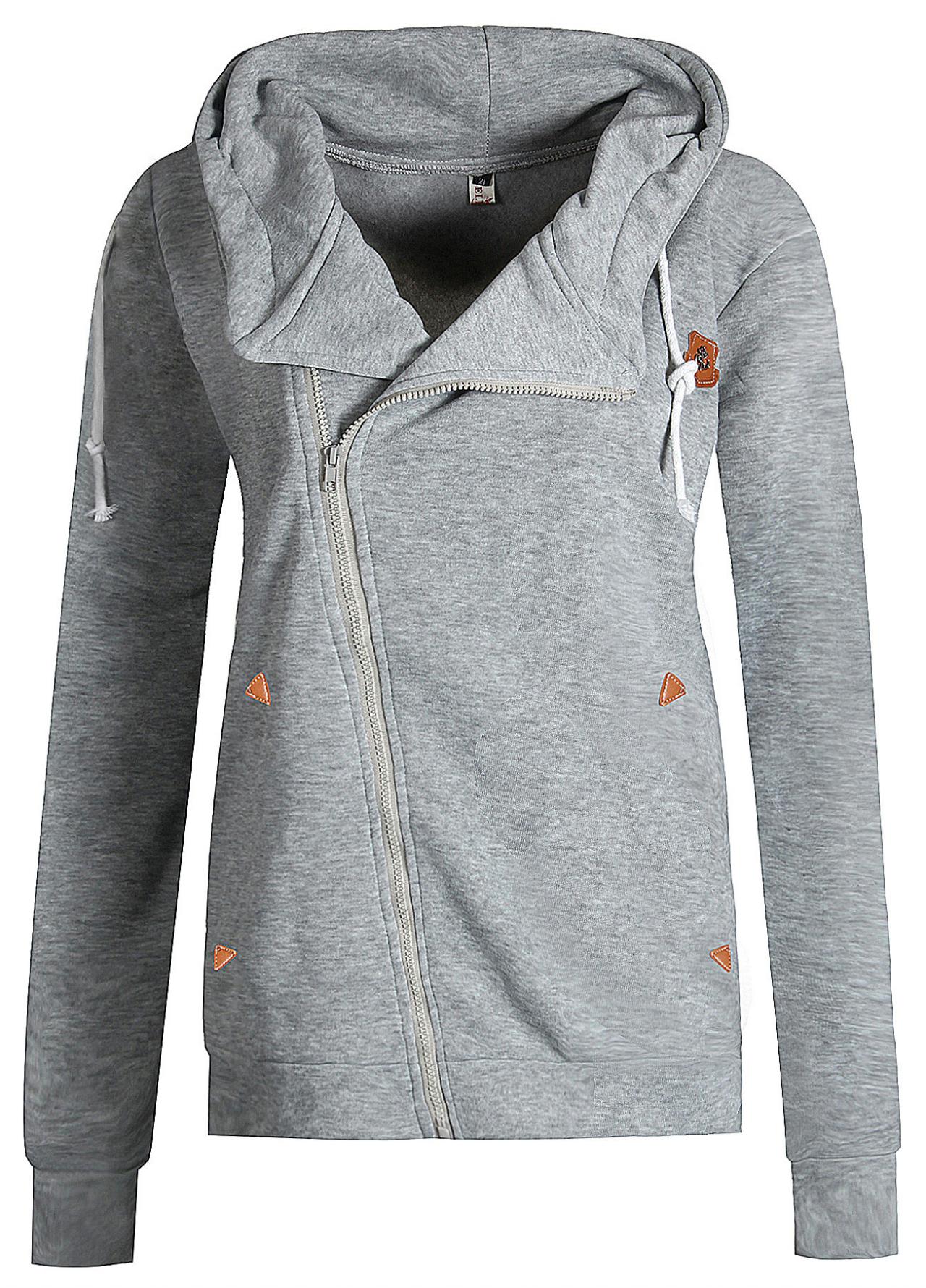 Solid Color Zipper High Neck Drawstring Slim Hoodie Coat on Luulla