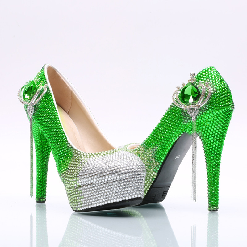 Gradient Crystal Rhinestone Platform Super Stiletto High Heels Wedding ...