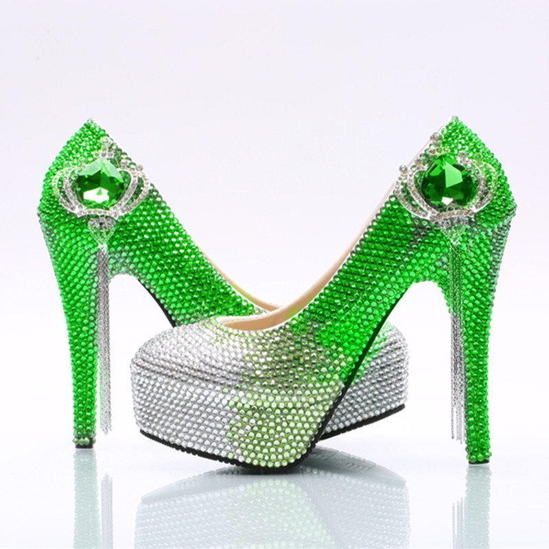 Gradient Crystal Rhinestone Platform Super Stiletto High Heels Wedding ...