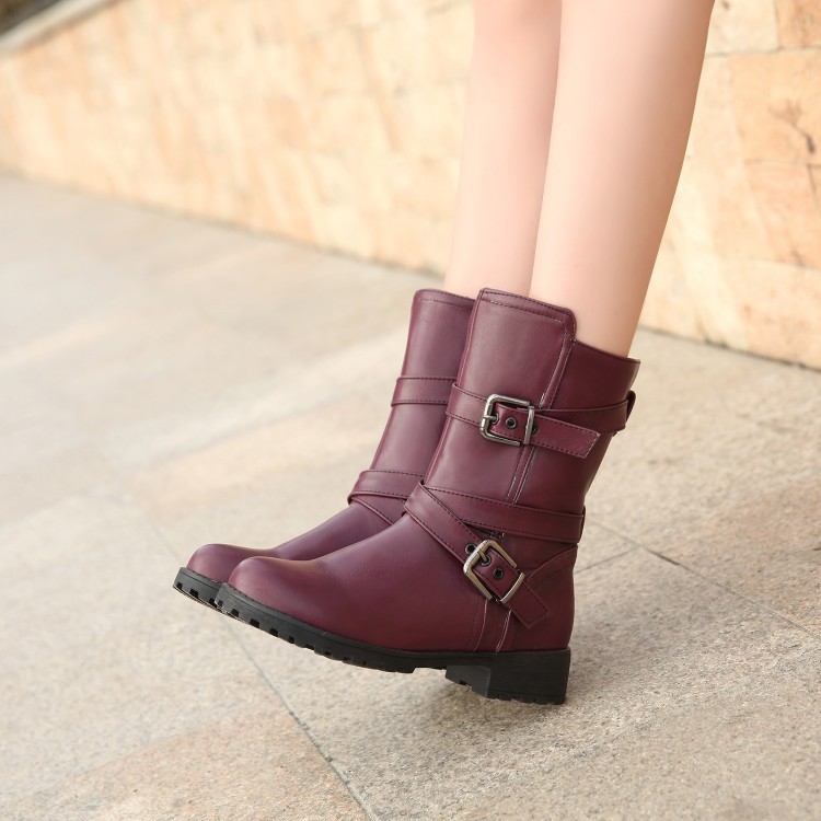 Round Toe Hasp Straps Low Chunky Heel Half Boots on Luulla