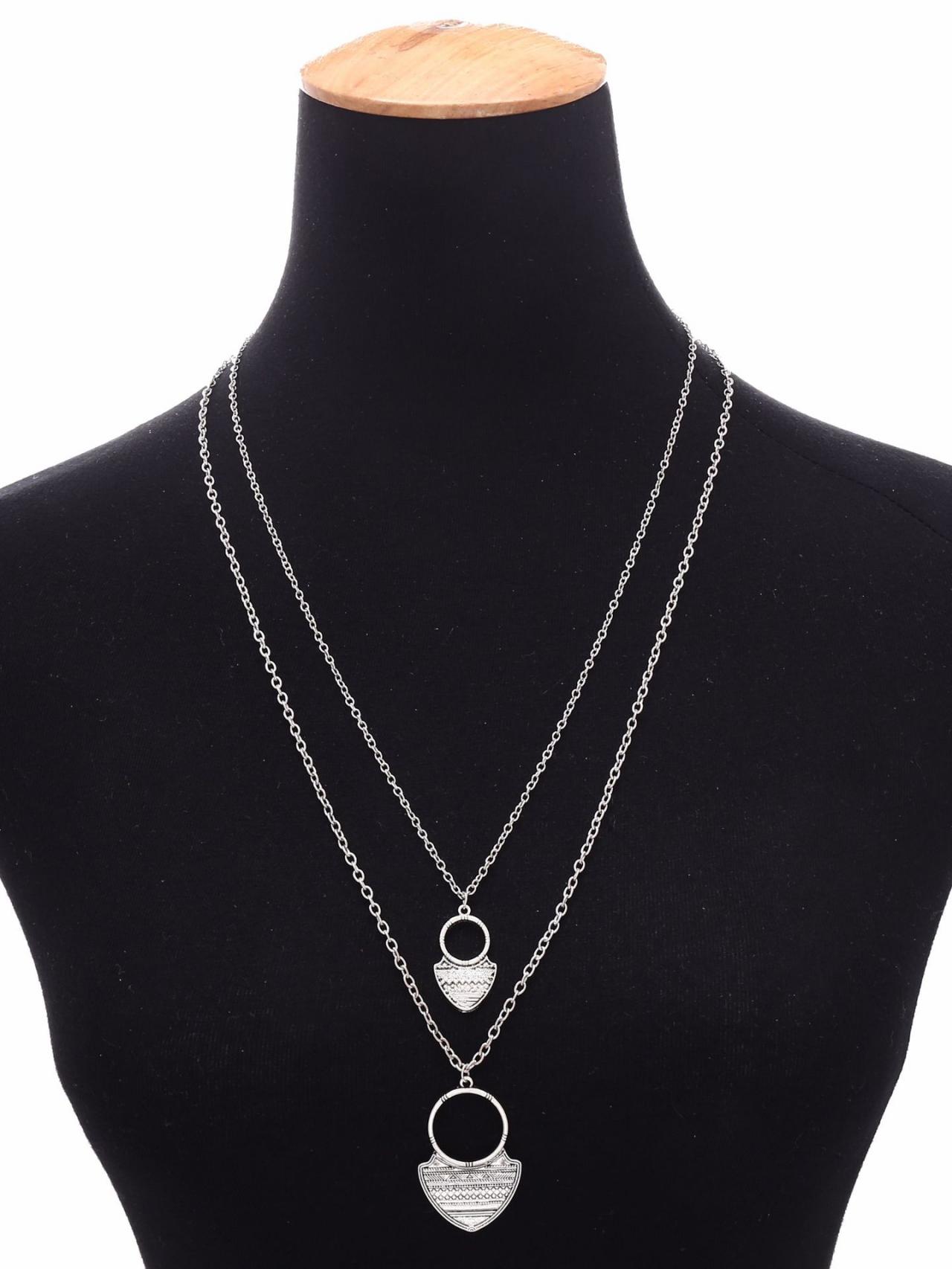 Alloy Carving Grain Moon Multilayer Necklace on Luulla