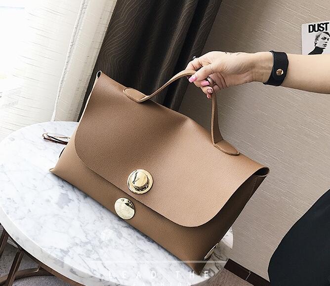 Solid Color Metal Lock Adornment Women Satchel on Luulla