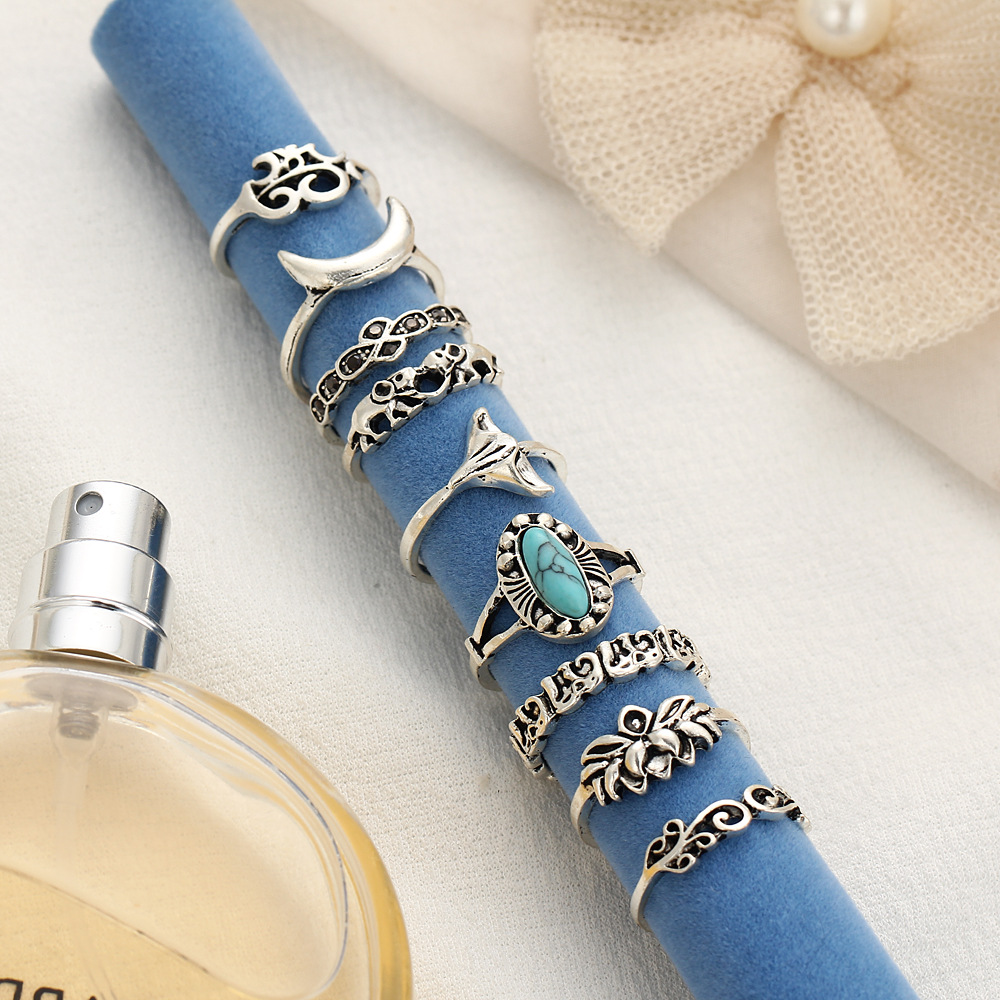 Retro Totem Elephant Lotus Tail 9 Pieces Of Each Ring Set on Luulla