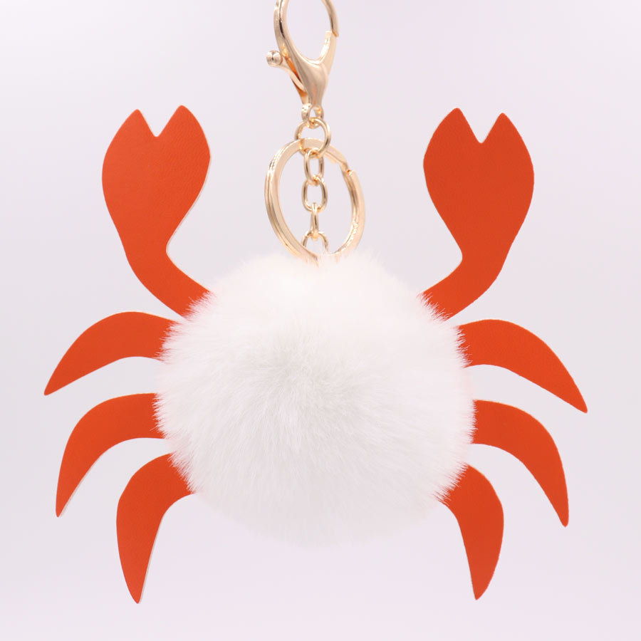 Marine Animal Crab Hairball Key Chain Pu Leather Cartoon Crab Key Chain ...