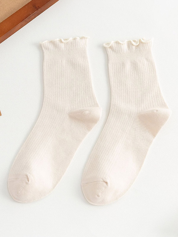 Creamy White Simple Falbala Socks on Luulla