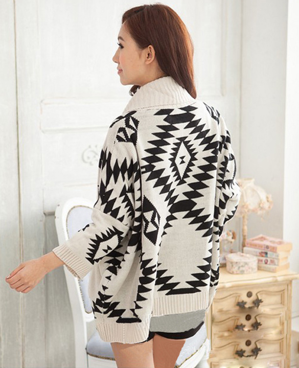 Geometric Pattern Open Loose Cape Cardigan on Luulla