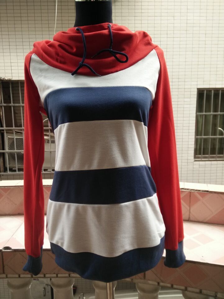 Drawstring Striped Short Womens Hoodie on Luulla