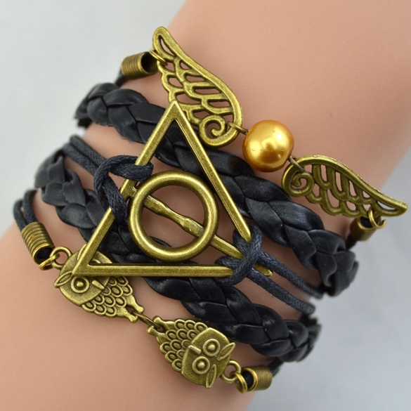 Synthetic Leather Bracelet Snitch Angel Wings Owl on Luulla
