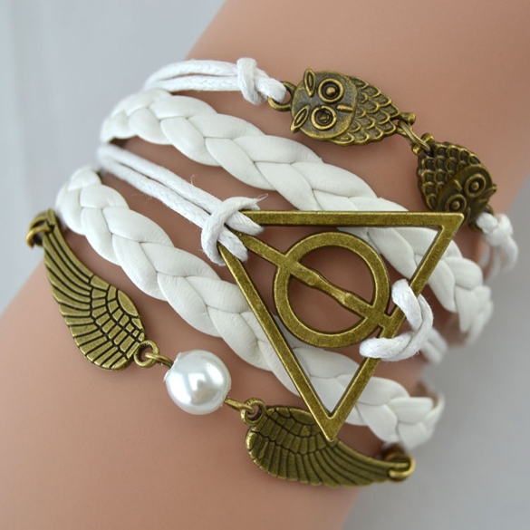 Synthetic Leather Bracelet Snitch Angel Wings Owl on Luulla