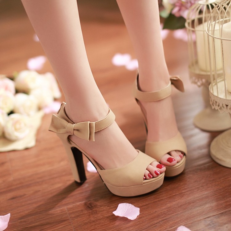 Cute Candy Color Bow Knot Thick Heel Platform Sandals on Luulla