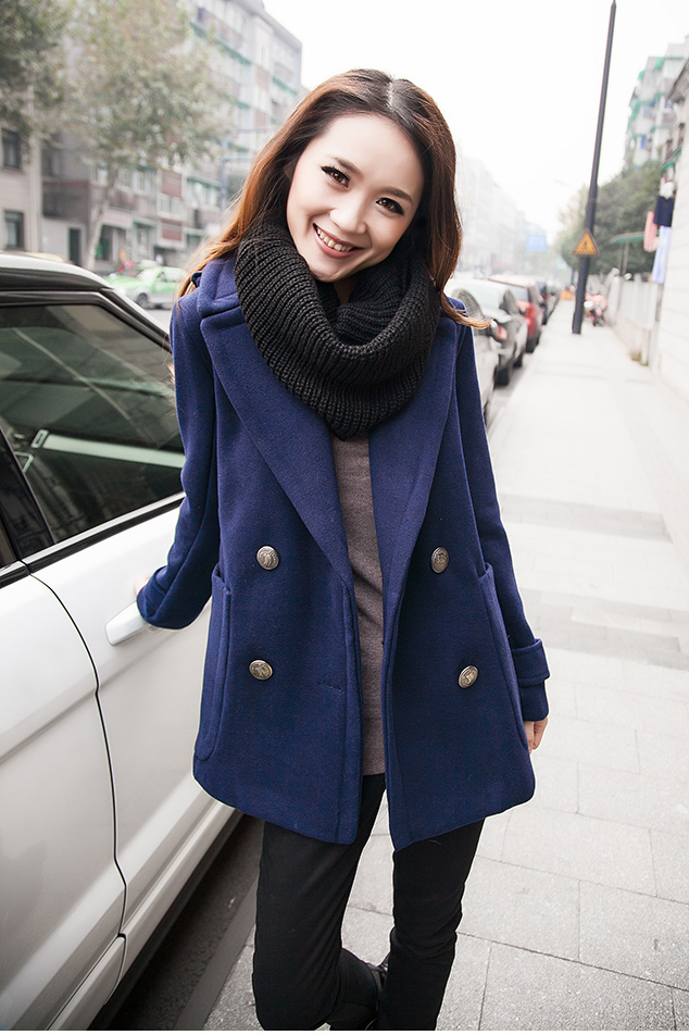 Double Breasted Lapel Solid Long Thick Coat on Luulla