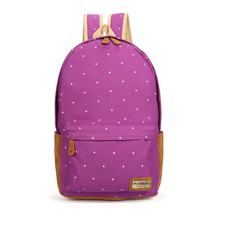 Polka Dot Candy Color Canvas Backpack School Bag on Luulla