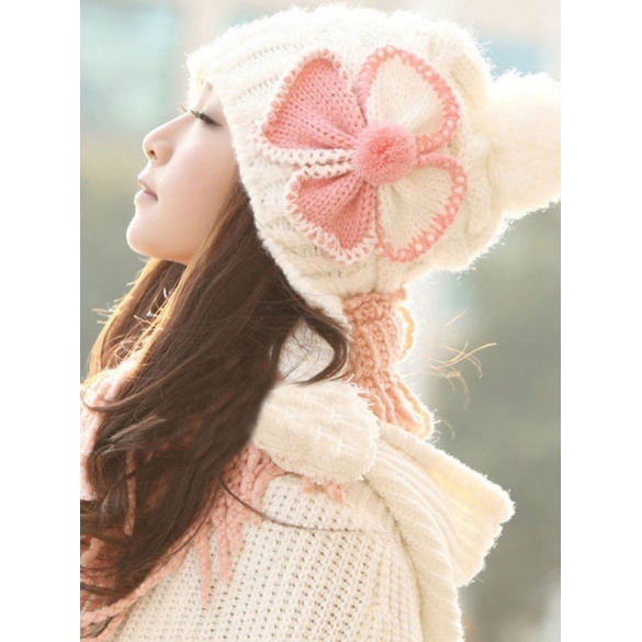 Stylish Women's Knit Winter Warm Cap Hat Ski Slouch Flower Pattern on ...